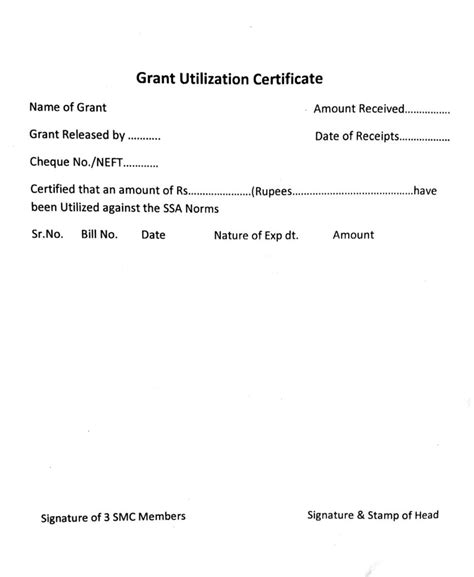 Grant Utilization Certificate For Schools Uc