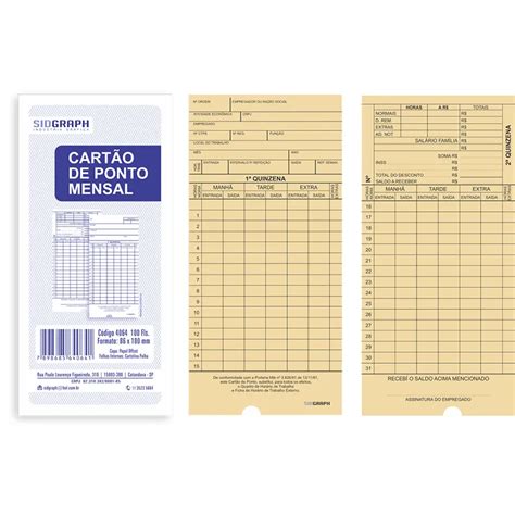 Cartão Ponto Mensal Port MTB Meia Lua 100 Folhas Sidgraph Lupel
