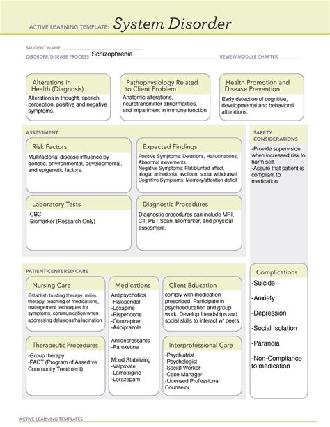 Ati System Disorder Template Schizophrenia Printable Word Searches