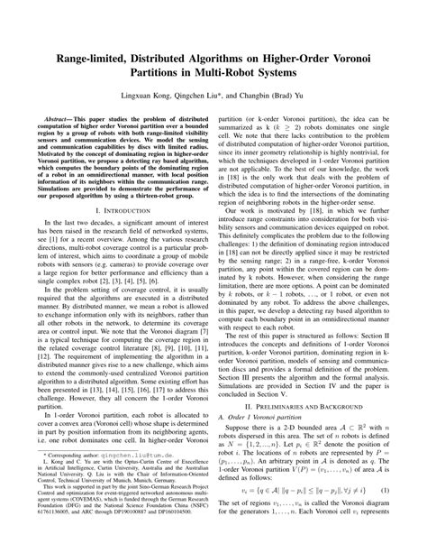 pdf range limited distributed algorithms on higher order voronoi partitions in multi robot