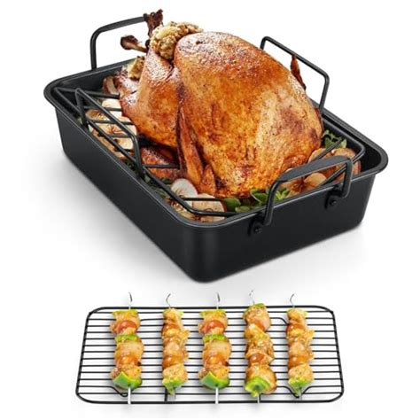 Teamfar Roasting Pan Inch Coated Turkey Roaster Lasagna Pan With V