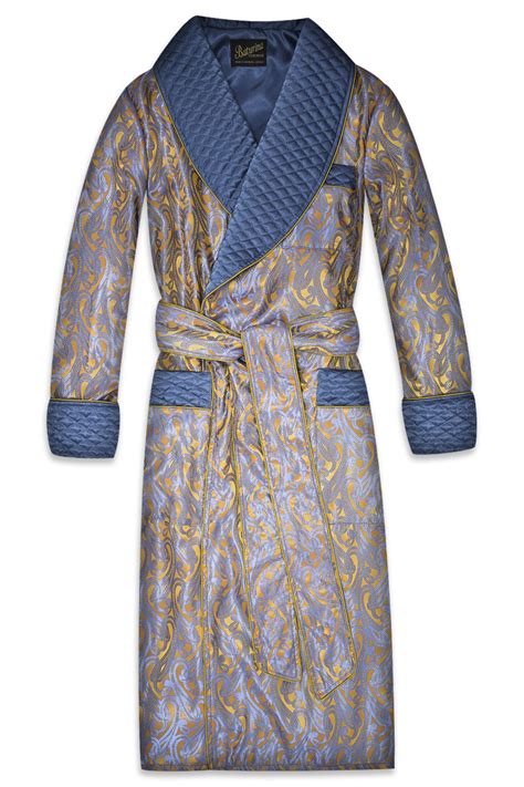 Mens Silky Robe Blue Gold Paisley Quilted Dressing Gown Etsy