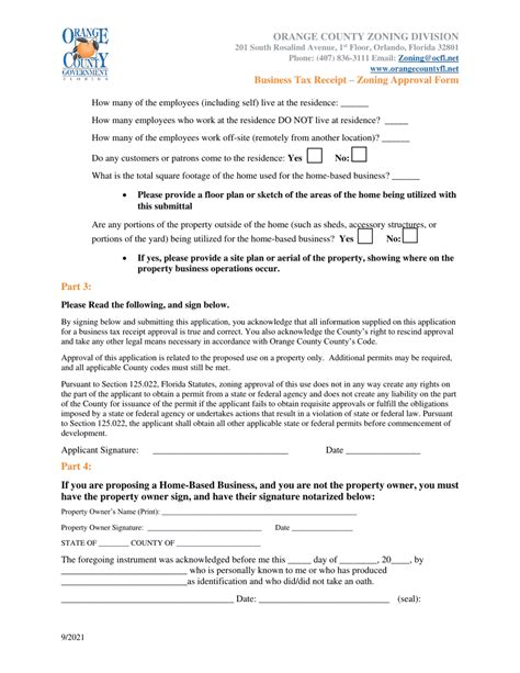 Orange County Florida Business Tax Receipt Zoning Approval Form