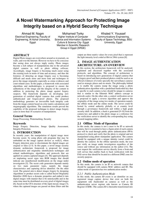 pdf a novel watermarking approach for protecting image integrity based on a hybrid security