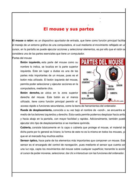 El mouse y sus funcines El mouse y sus partes El mouse o ratón es