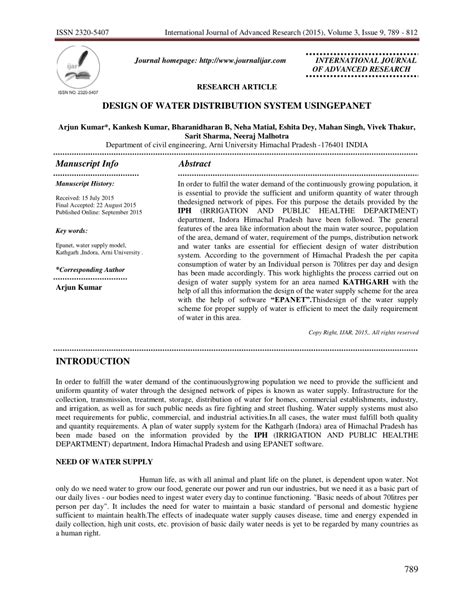 pdf design of water distribution system using epanet