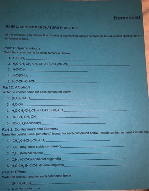 Nomenclature Practice Problems With Answers