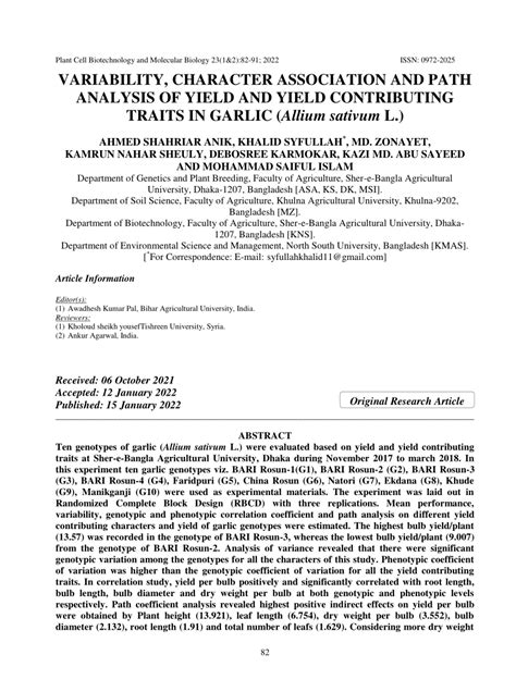 pdf variability character association and path analysis of yield and yield contributing