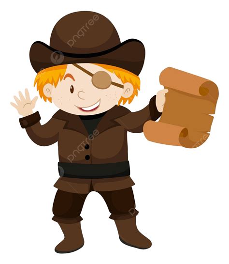 Tripulação Pirata Segurando Papel Pardo Jovem Tapa Olho Criança Vetor