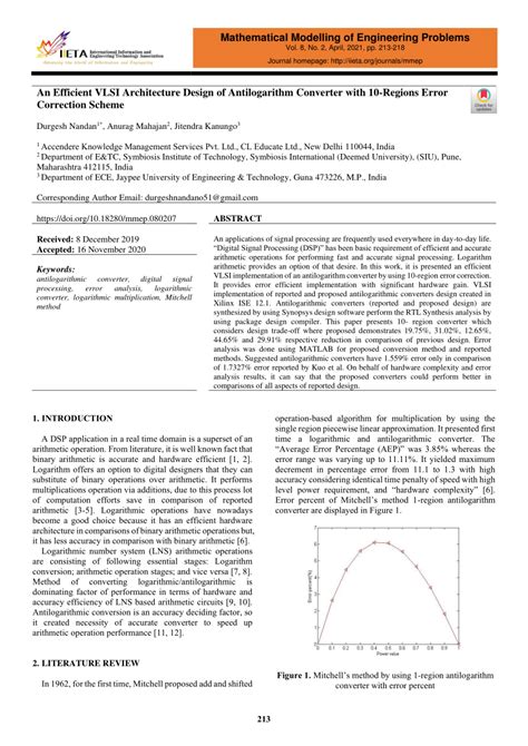 pdf an efficient vlsi architecture design of antilogarithm converter with 10 regions error