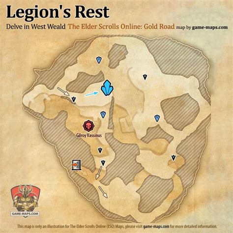 Eso Legion S Rest Delve Map With Skyshard And Boss Location In West