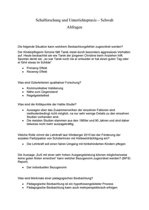 Probeklausur 2019 Fragen Und Antworten Schulforschung Und