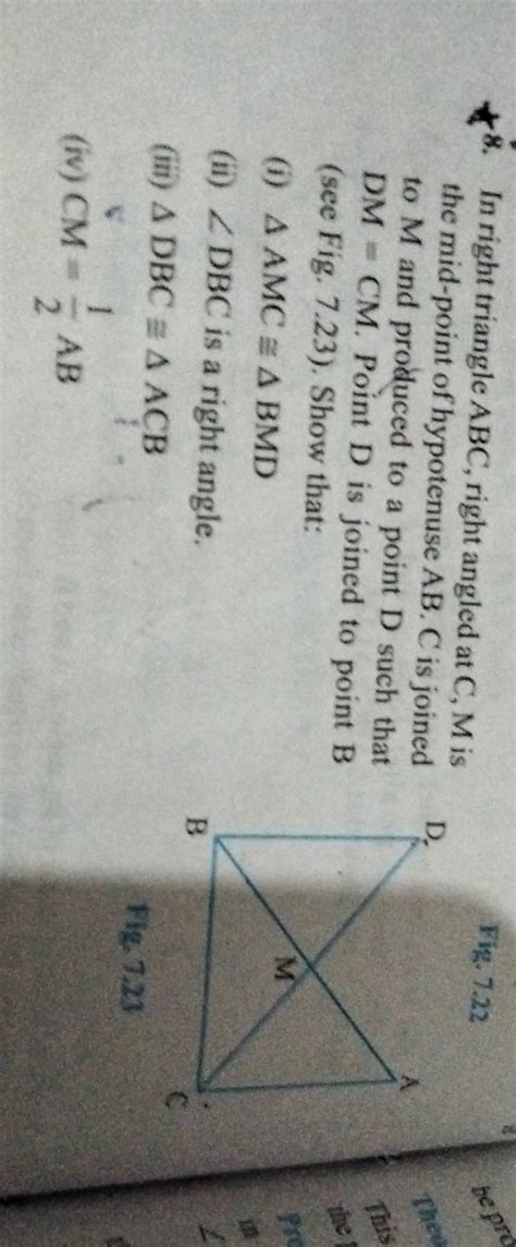 In Right Triangle Abc Right Angled At C M Is The Mid Point Of Hypoten