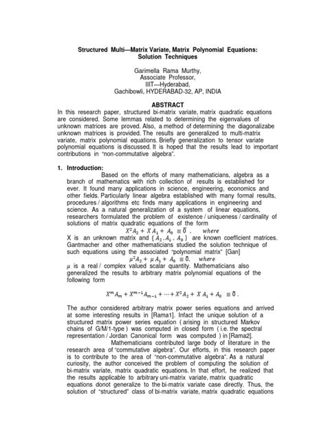 structured multi matrix variate matrix polynomial equations solution techniques download