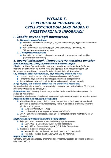 Wprowadzenie Do Psychologii Historia I Wsp Czesno Notatki Z Wyk Adu
