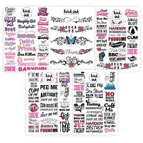 Kink Ink 117 X Sexy Naughty Hardcore Words And Phrases Temporary Tattoo Kinky