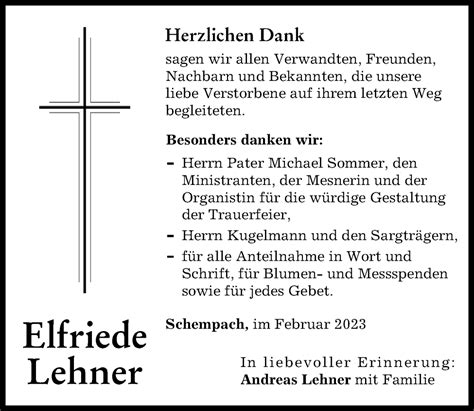 Traueranzeigen Von Elfriede Lehner Augsburger Allgemeine Zeitung