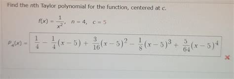 solved find the nth taylor polynomial for the function