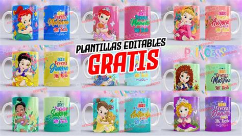 9 Plantillas Para Sublimar Tazas De Princesas Baby Con Editables Y