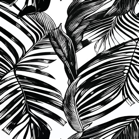 Exotic Leaves Seamless Pattern In Black And White Stylish Abstract