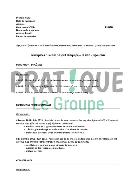 Modèle de CV pour un emploi d administrateur de bases de données