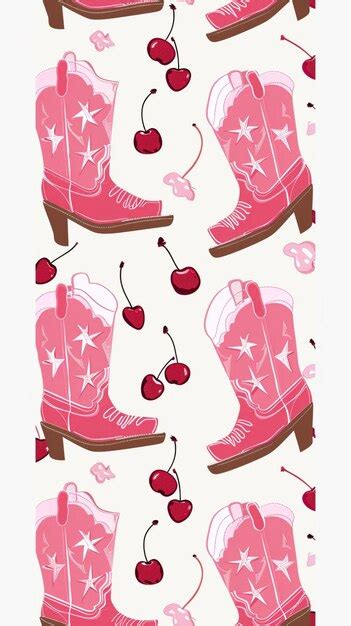 Cherry Cowboy Boots Patterns Aesthetic Pink Cowgirl Coquette Pink