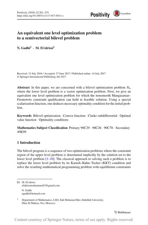 an equivalent one level optimization problem to a semivectorial bilevel problem request pdf