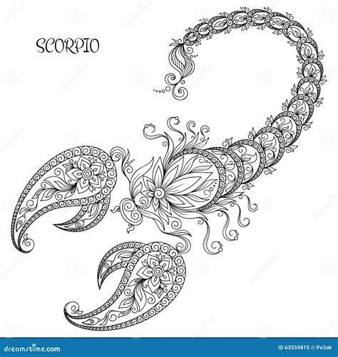 Hand Drawn Pattern For Coloring Book Zodiac Scorpio Stock Vector