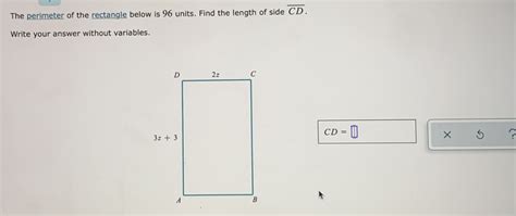 Solved The Perimeter Of The Rectangle Below Is Units Find The