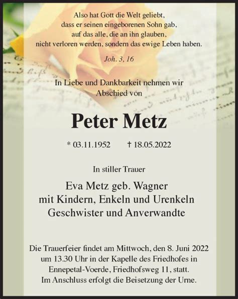 Traueranzeigen Von Peter Metz Trauer In NRW De