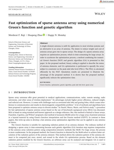 pdf fast optimization of sparse antenna array using numerical green s function and genetic