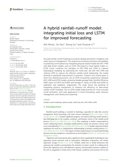 pdf a hybrid rainfall runoff model integrating initial loss and lstm for improved forecasting