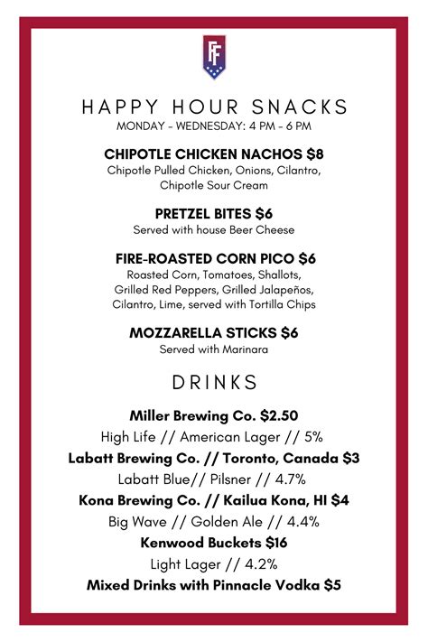 Happy Hour Menu Founding Fathers Bensalem Sports Bar And Grille