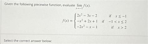 solved given the following piecewise function evaluate