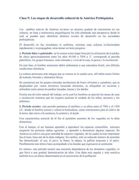 Etapas Culturales DE LA América Prehispánica Clase 9 Las etapas de