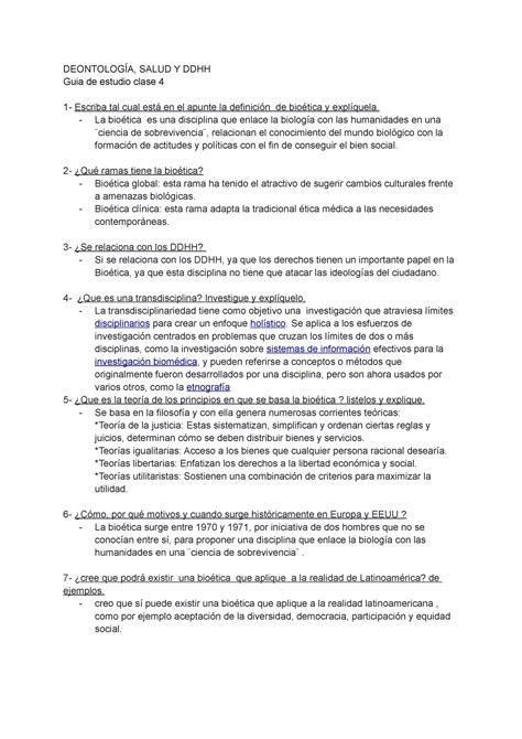 Guia de estudio DEONTOLOGÍA SALUD Y DDHH Guia de estudio clase 4 1