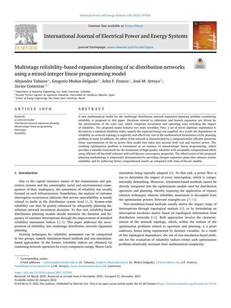 pdf multistage reliability based expansion planning of ac distribution networks using a mixed