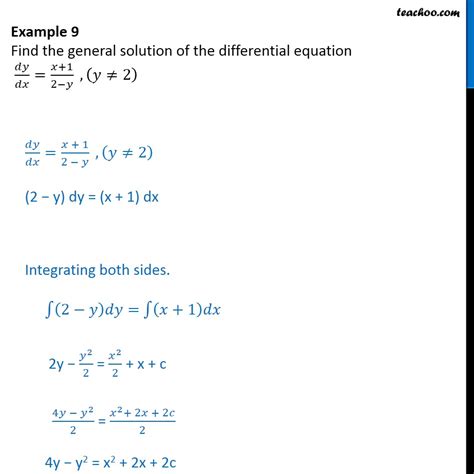 example 9 find general solution of dy dx x 1 2 y examples
