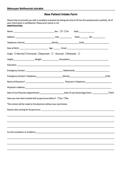New Patient Intake Form Template