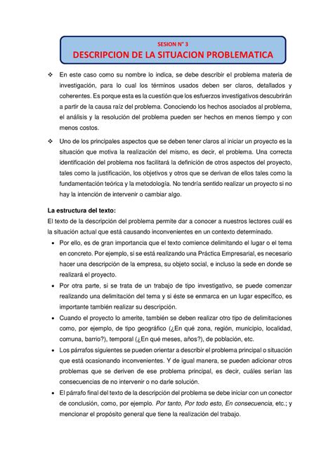 Sesion N 3 Descripcion DE LA Situacion Problematica En Este Caso