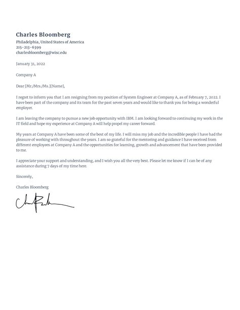 Free 7 Day Notice Resignation Letter Sample Rezi