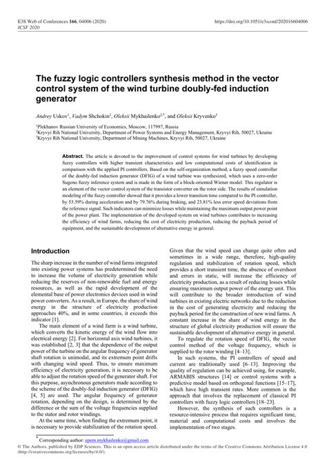 pdf the fuzzy logic controllers synthesis method in the vector control system of the wind