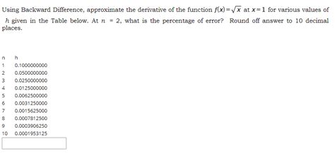 solved using backward difference approximate the derivative