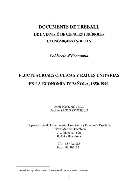 Pdf Fluctuaciones C Clicas Y Ra Ces Unitarias En La Econom A Espa Ola