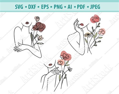Woman Body Svg Dxf Female Eps Floral Svg Woman With Flower Head Svg