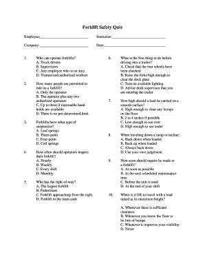 Fillable Online Forklift Safety Quiz Quad State Instructors Fax Email