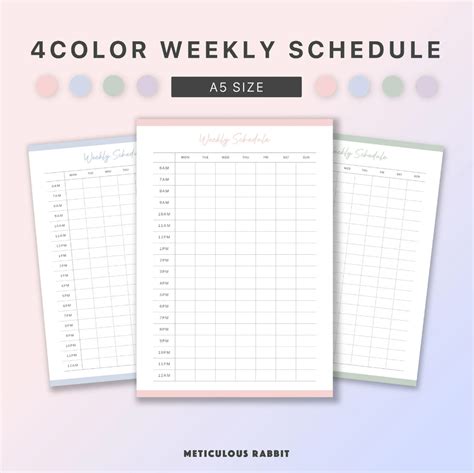 Weekly Scheduler Printable A5 Size Weekly Schedule Template C99 Print