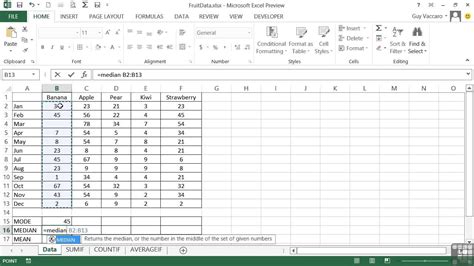 advanced microsoft excel 2013 tutorial average mode mean and median youtube