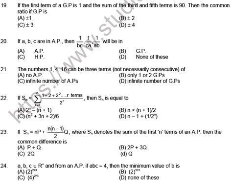 jee mathematics sequence and series mcqs set a multiple choice questions
