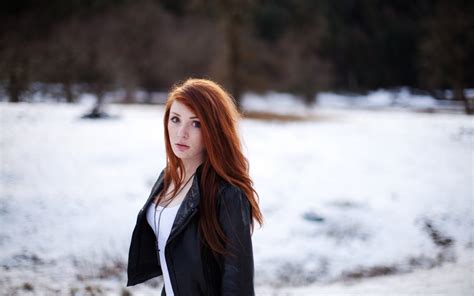 Wallpaper Women Redhead Model Snow Winter Dress Freckles